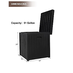 SUNCROWN 51 Gallon Square Deck Storage Box Resin Outdoor Storage Container with Handles for Patio Garden Yard, Black