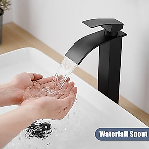 RUMOSE Tall Matte Black Bathroom Faucet Modern Single Handle 1 Hole Bathroom Vessel Sink Faucet Waterfall Spout Rv Lavatory Vanity Basin Faucet Deck Mount Mixer Tap, Stainless Steel