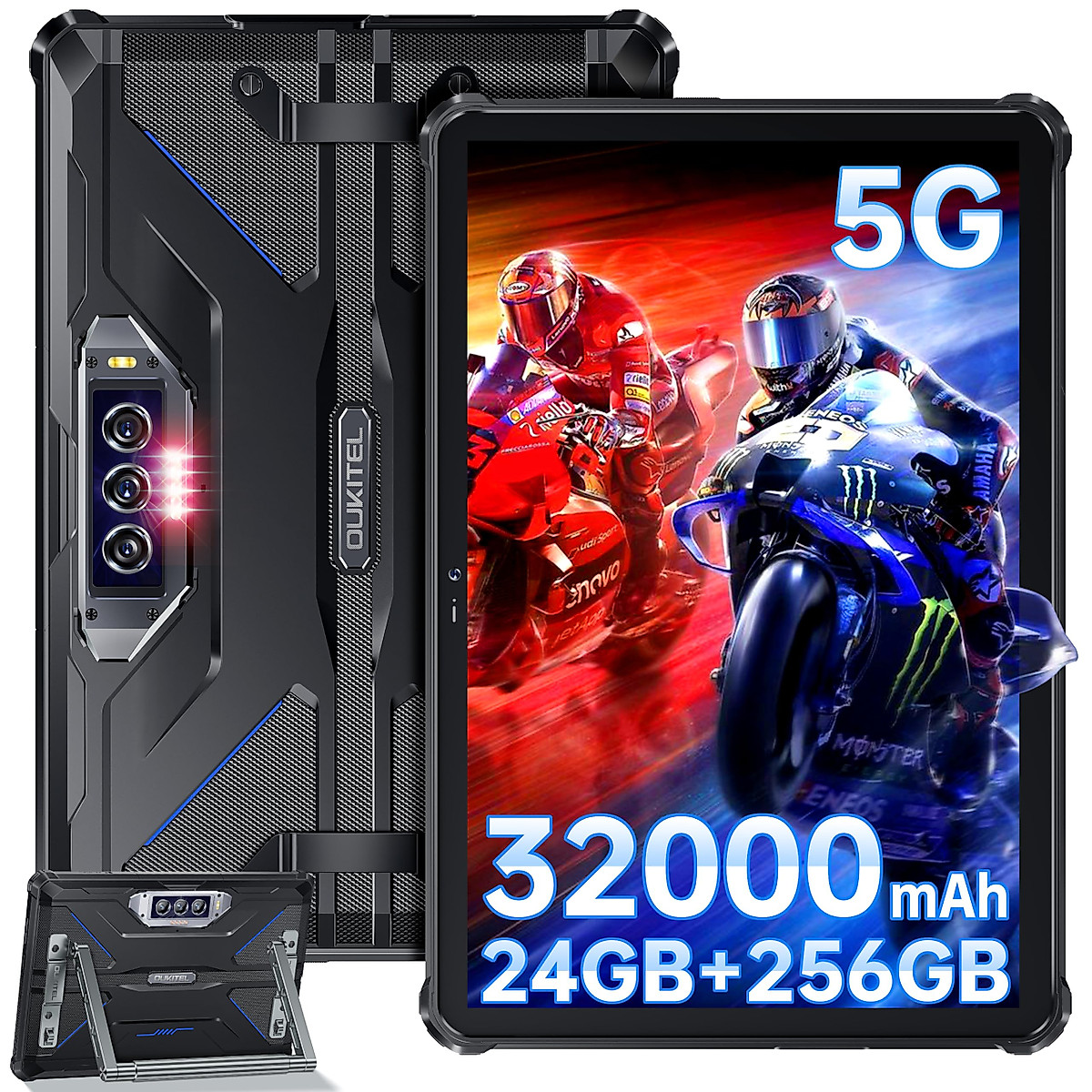 OUKITEL RT7 5G Rugged Tablet Android 13, 32000mAh Battery 24GB+256GB - Waterproof Tablet, 10.1" FHD+Tablets 33W Fast Charging,48MP+32MP+20MP Night Vision Camera,5G Dual SIM+5G WiFi/OTG/GPS/T-Mobile