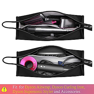 Pu Leather Travel Case Compatible with Dyson Airwrap Styler/Shark Flexstyle, Portable Carrying Case for Dyson Supersonic Hair Dryer, Shockproof Protection Organizer Bag Travel Storage Bag, Black
