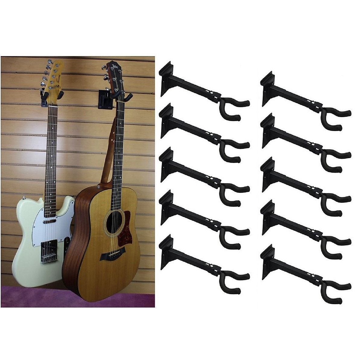 BlueDot Trading Padded Adjustable Guitar Holder Wall Mount & String Instrument Hanger Hook Rack Suitable for Home, School, or Store Display, Pack of 10