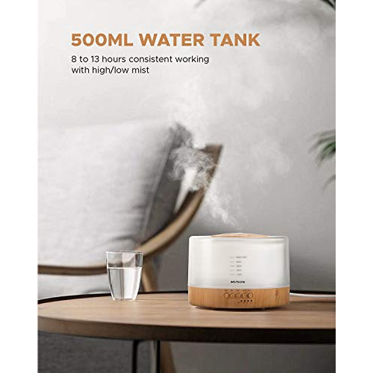 muson Essential Oil Diffuser Sound Machine Combo Diffuser for Aromatherapy Fragrant Oil Cool Mist Humidifier with Natural Sound Music & Warm Night Light, Auto Shutoff, White