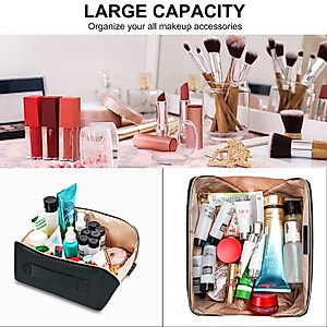 rlokosfb Portable Makeup Bag Opens Flat for Easy Access,Waterproof Cosmetic Bag Toiletry Bag,Travel Accessories Overnight Bag for Toiletries and Daily Use,Gifts for Women (Black Large, Super Large)