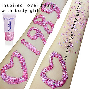 MEICOLY Pink Face Glitter,Pink Body Glitter,Sparkly Hair Glitter,Singer Concerts Lover Heart Chunky Glitter,Pink Glitter Makeup,Mermaid Glitter Face Paint