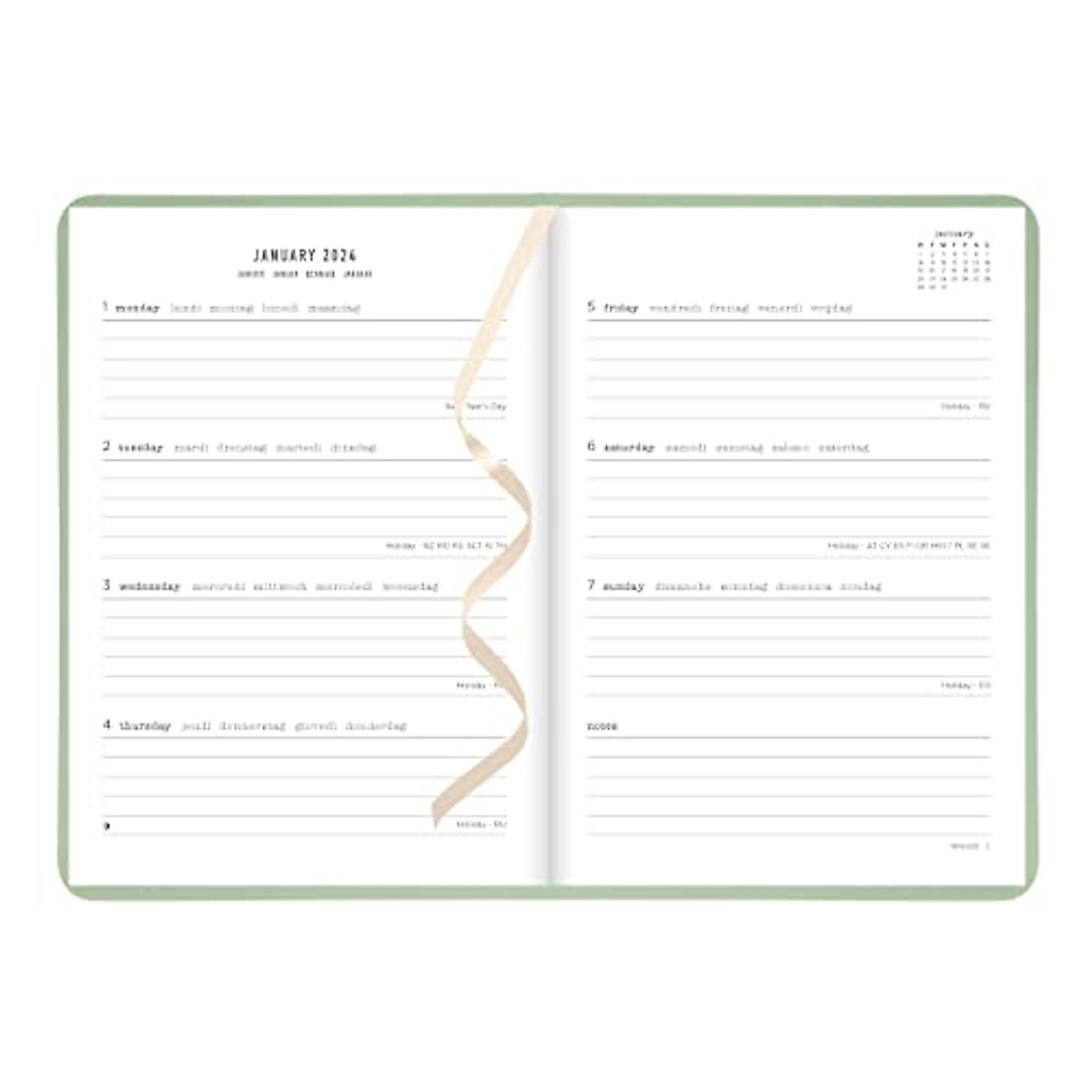 Letts Conscious Weekly/Monthly Planner, 12 Months, January to December, 2024, Sewn Binding, A5 Size, 8.25" x 5.875", Multilingual, Sage (C082396-24)