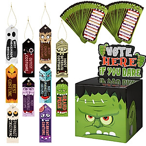 Seenelling 51 Pack Halloween Party Costume Contest Ballot Set Include Halloween Costume Contest Ballot Box, 40 Voting Ballots and 10 Award Ribbons for Halloween Witch Cosplay Party