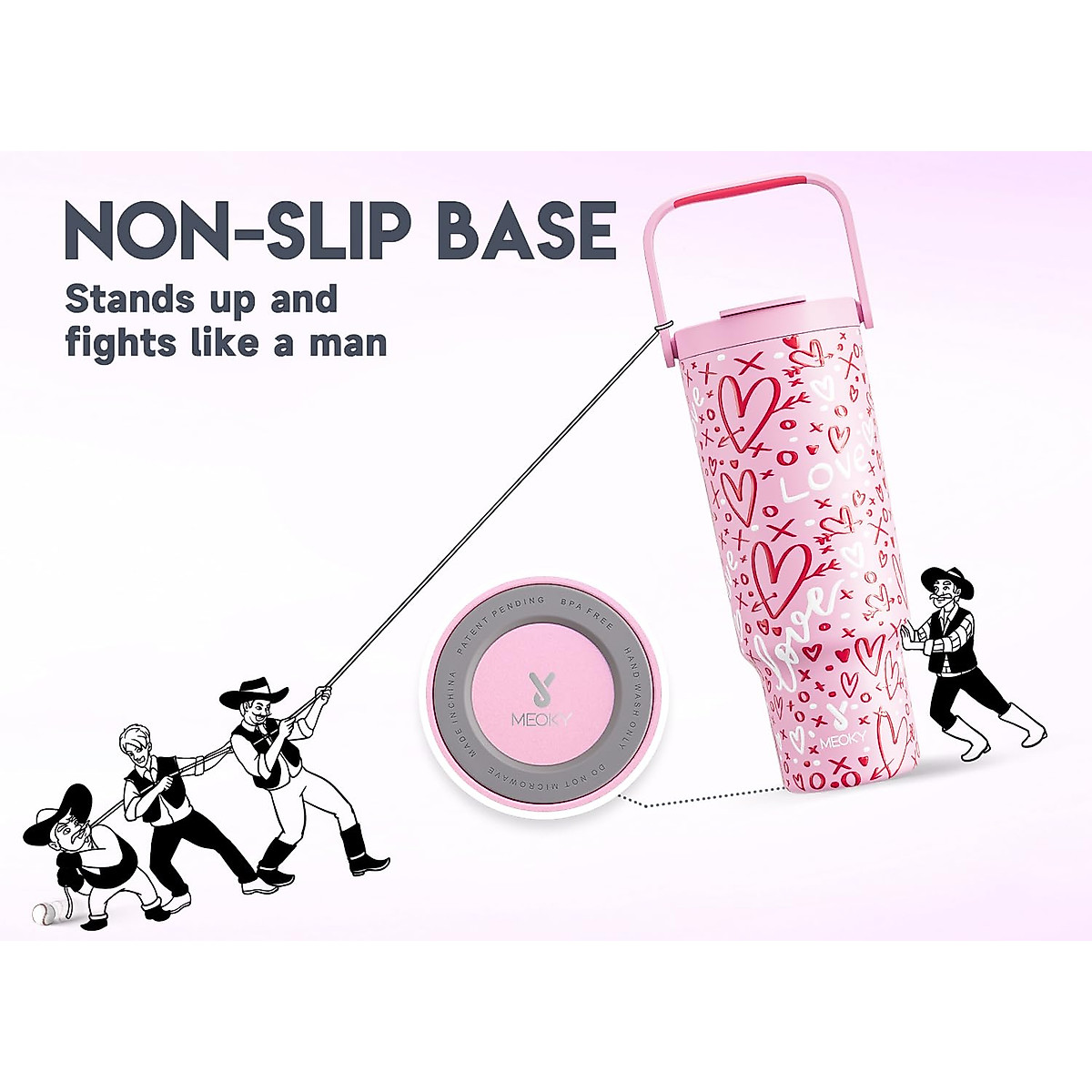 Meoky 40 oz Tumbler with Handle and Straw, Insulated Water Bottle, Stainless Steel Travel Mug, Keeps Cold for 34 Hours, 100% Leak Proof, Fits in Car Cup Holder (Fancy)