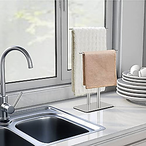 Towel Rack,Hand Towel Holder for Bathroom,Kitchen Hand Towel Rack for Countertop Vanity,Double-T Hand Towel Stand with Base,Metal Towel Stand,Brushed Nickel