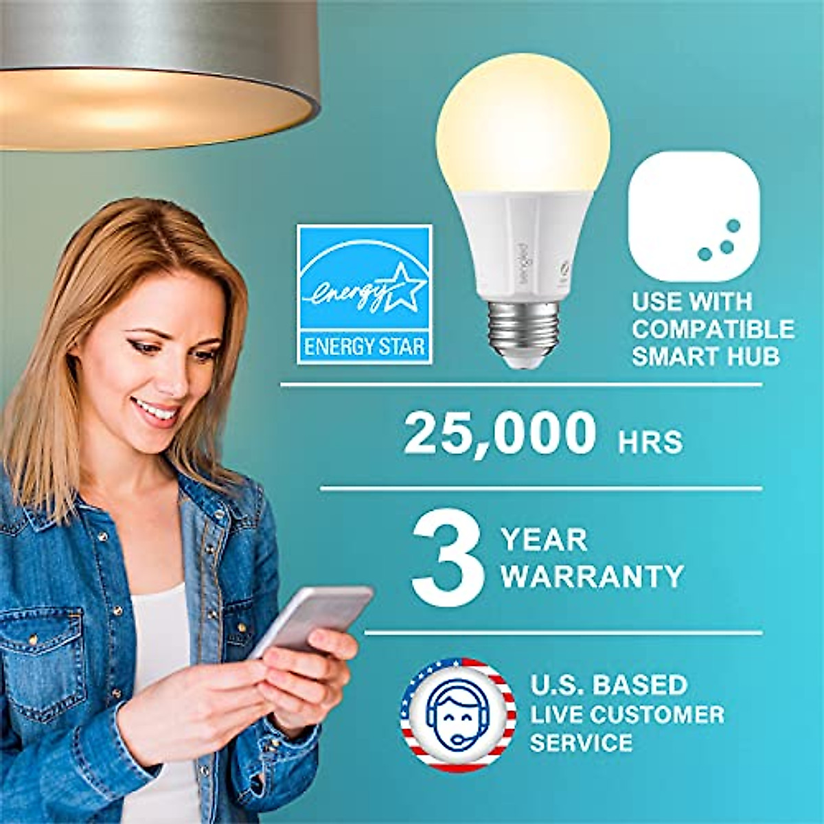Sengled Smart Light Bulbs, A19 Dimmable Smart Bulbs, Works with Alexa and SmartThings, Voice Control with Google Home and Echo with built-in Hub, Soft White 60W Equivalent, Zigbee Hub Required，4-Pack