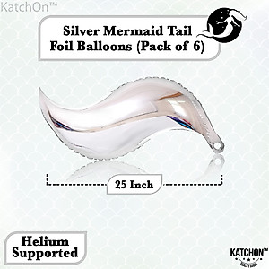 KatchOn, Silver Mermaid Tail Balloon - 25 Inch, Pack of 6 | Silver Mermaid Balloons for Mermaid Balloon Garland | Silver Foil Curve Balloon | Mermaid Tail Foil Balloon for Mermaid Birthday Decorations