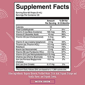 Multivitamin & Multimineral with Iron for Infants by MaryRuth's | USDA Organic | Sugar Free | Liquid Vitamins for Babies 6-12 Months | Immune Support & Overall Wellness | Vegan | Non-GMO | 2 Fl Oz