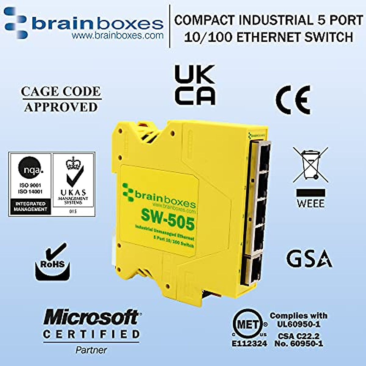 Brainboxes Ethernet Switch 5 Port SW-505