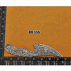 7.5 inches long hand forged rain drop pattern Damascus steel trailing point blank blade skinning knife, 3" long sharp cutting edge, 4" scale space with 6 pins hole