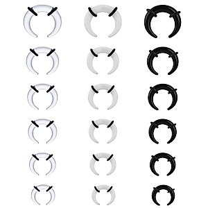 Yolev 18Pcs Acrylic Septum Piercing Pincher Tapers Rings C Shape Buffalo Stretching Expander Rings for Women Men Nose Ear Cartilage