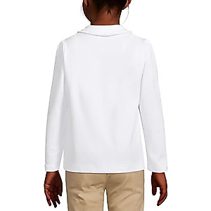 Lands' End School Uniform Girls Long Sleeve Ruffle Collar Knit Peter Pan White Kids Medium