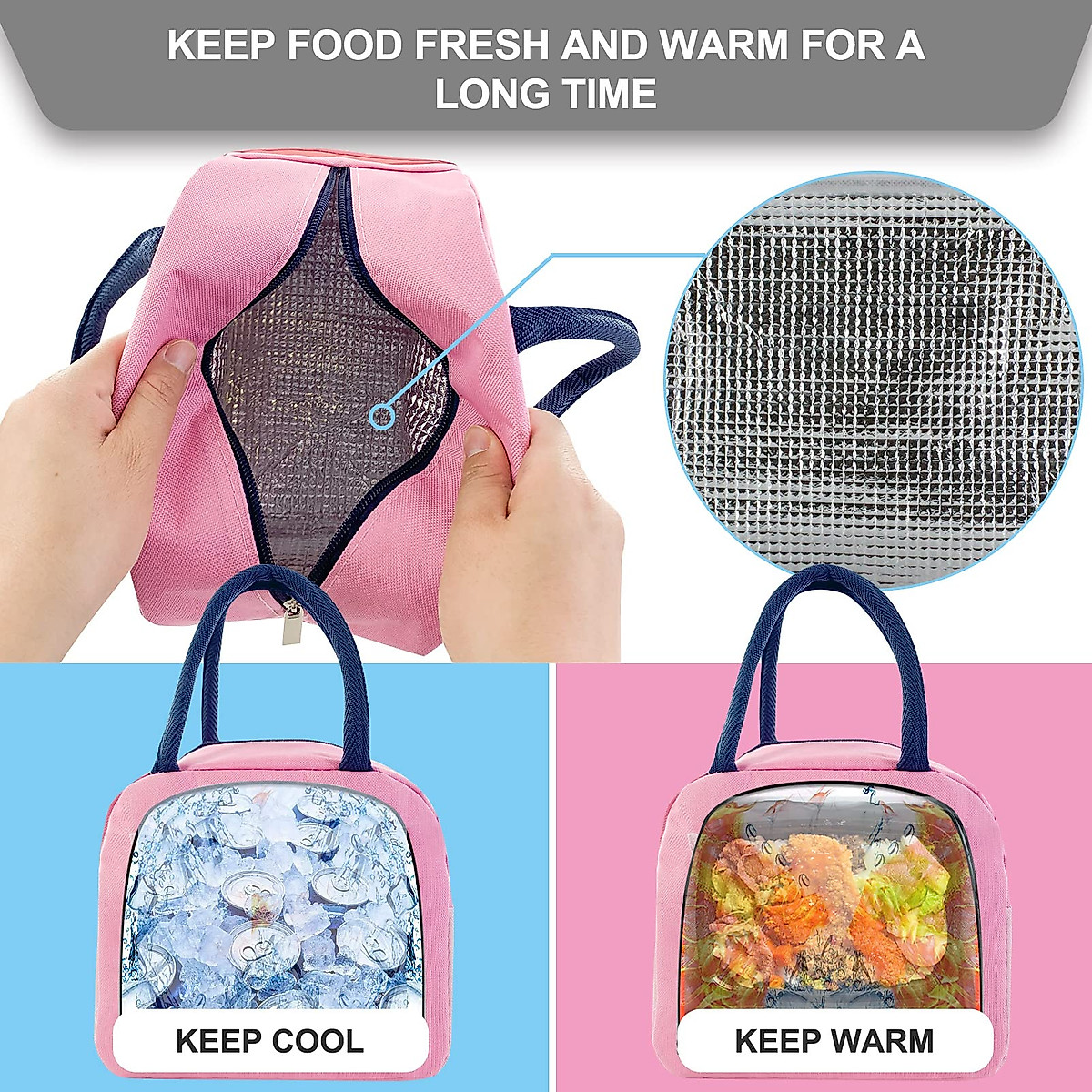Mziart Lunch Bag for Women Men Stylish Colorful Lunch Tote Bag Leakproof Insulated Lunch Box Meal Prep Reusable Lunch Bag Bento Lunch Cooler Bag for Office Work Travel Picnic (Blue)