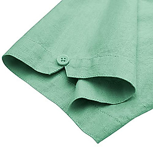 Men's Casual Summer Button Down Linen Shirts Short Sleeve Cotton Beach Tops with Pocket Green X-Large