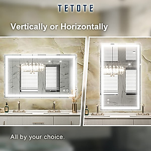 TETOTE 40 x 24 LED Bathroom Mirror LED Mirror Vanity Makeup Mirror Dimmable Anti-Fog Bathroom Lighted Mirror Wall Mounted Bathroom Decor Waterproof