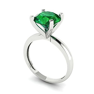 Clara Pucci 3.0 ct Round Cut Custom Engraving emerald Gem Engagement Wedding Solitaire W/Accent Ring in 18K White Gold for Women Size 11