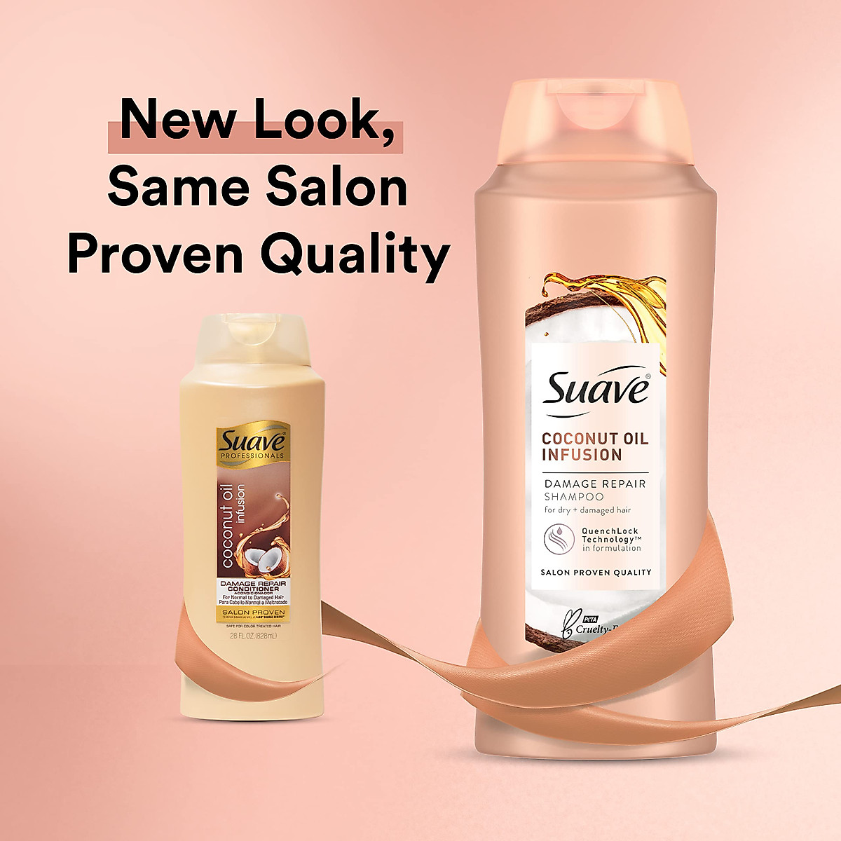 Suave Professionals Damage Repair Shampoo + Conditioner Coconut Oil, 28 Fl Oz (Pack of 4)