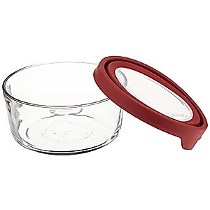 Anchor Hocking TrueSeal Glass Food Storage Container with Airtight Lid, Cherry, 7 Cup,Red