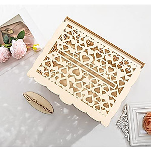 Yukawang Wedding Card Box with Lock Wooden Memory Keepsake Decoration Envelope Boxes for Cards and Money Baby Shower Engagement Decor Gift Card Box ( MR & MRS Heart Beige)