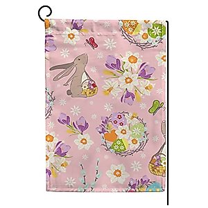 My Little Nest Seasonal Garden Flag Easter Rabbit Flowers Basket Double Sided Vertical Garden Flags for Home Yard Holiday Flag Outdoor Decoration Farmhouse Banner 12"x18"