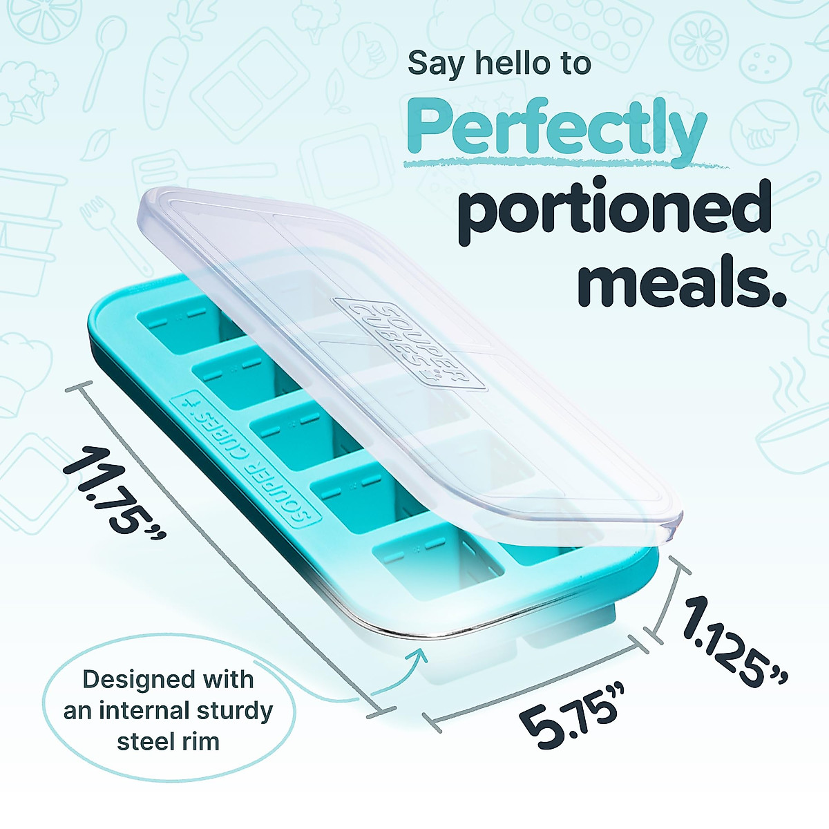 Souper Cubes 2 Tbsp Silicone Freezer Tray With Lid - Easy Meal Prep Container and Kitchen Storage Solution - Silicone Mold for Soup and Food Storage - Aqua – 1-Pack