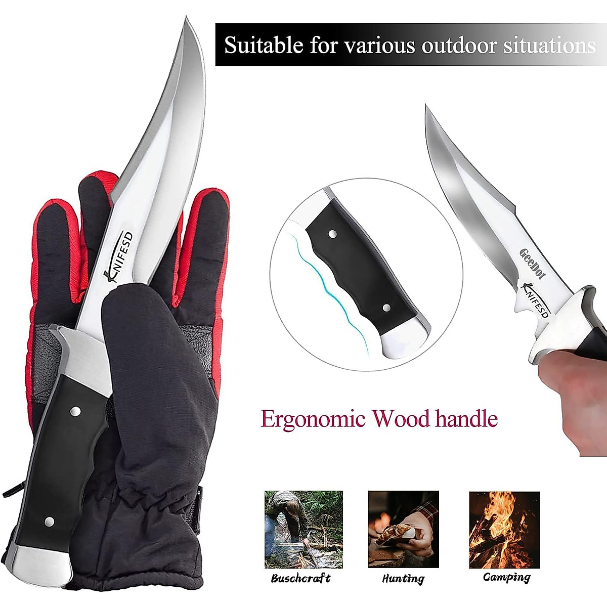 UMF Fixed Blade Knives Survival Knives for Hunting, Hunting Knives with Sheath Full Tang Knives, Fixed Blade Knives for Men Machete Sheath Camping Deer Dressing Skinner
