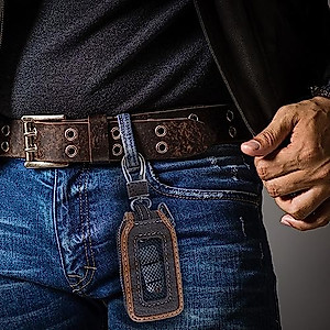 KUPAO Universal Car Key Fob Case,Genuine Leather Key Fob Cover Holder,Remote control smart key Car KeyChain Case Holder (Brown and Red)