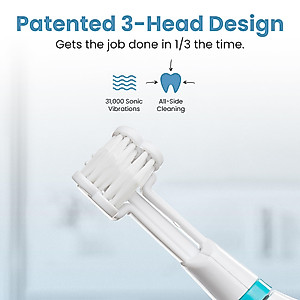 Triple Bristle GO | Portable Battery Sonic Travel Toothbrush | Three Cleaning Modes | Soft Nylon Bristles | Also for Autistic Special Needs Adults and Kids | Oral Care Kit