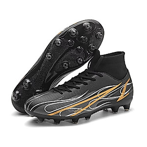 Men's Soccer Cleats Boys High-Top FG/AG Athletic Spikes Shoes Professional Competition Training Shoe Black