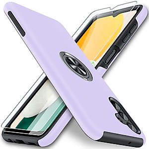 JAME for Samsung Galaxy A13 5G Case, Galaxy A13 5G Case with Screen Protector[2 Pcs], Slim Fit Shockproof Protective Case with Ring Kickstand [Magnetic Car Mount Feature] for Samsung A13 5G- Purple