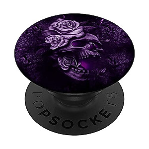 Purple Skull Black Floral Flowers Skulls Skeletons Bones PopSockets Swappable PopGrip