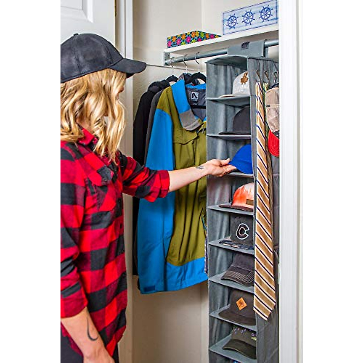 THE ULTIMATE HAT RACK 10 Shelf Hanging Closet Hat Organizer for Hat Storage - Keep Your Baseball Caps and Baseball Hats in Great Condition - Hat Holder & Baseball Cap Organizer w/Tie & Belt Side Hooks