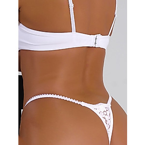 WDIRARA Women's Lingerie Underwear Floral Lace Panty Mesh Bow Front Thong White XS