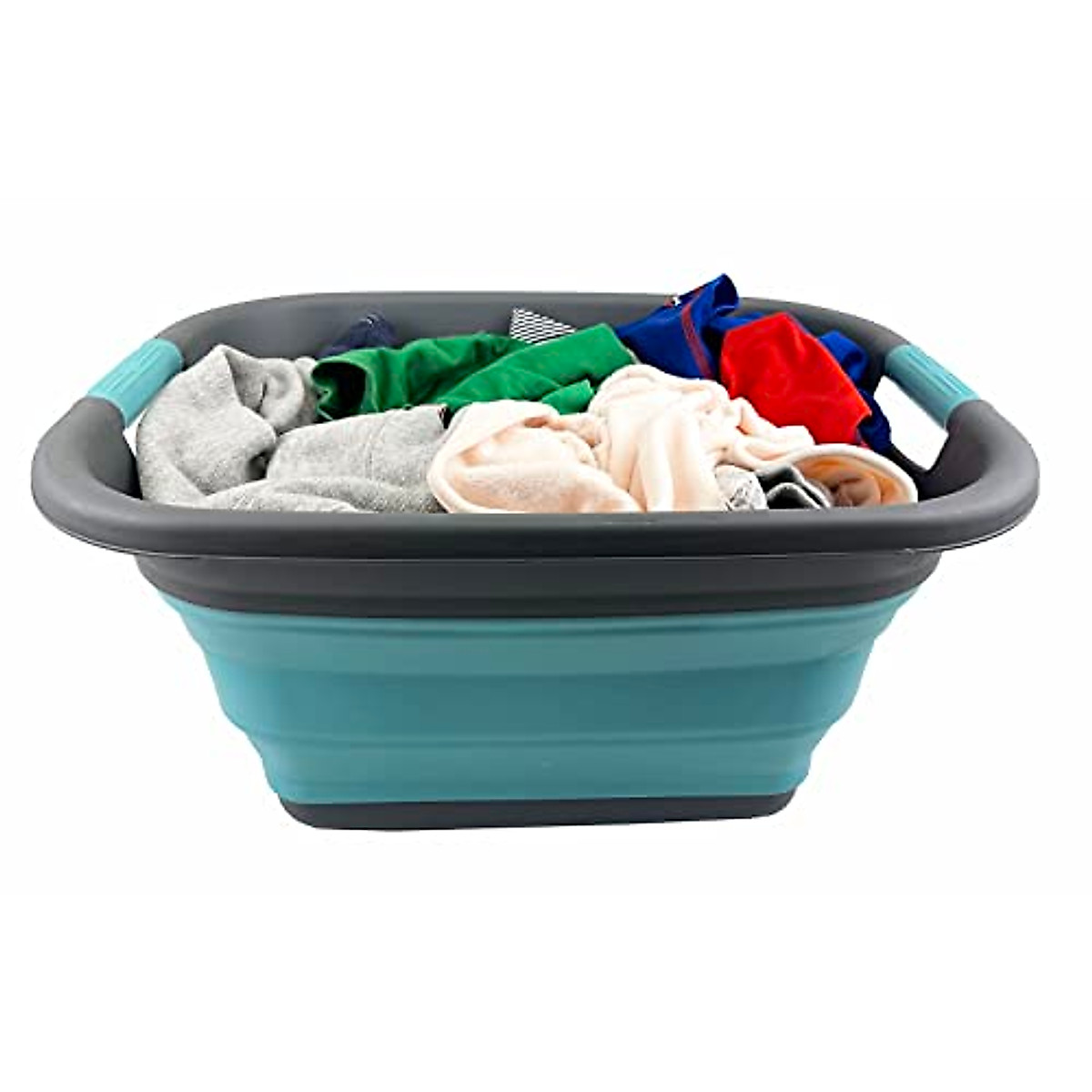 SAMMART 25L (6.6 Gallon) Set of 2 Collapsible Laundry Basket/Tub - Foldable Storage Container/Organizer, Water Capacity: 20L (Alloy Grey + Crystal Blue)