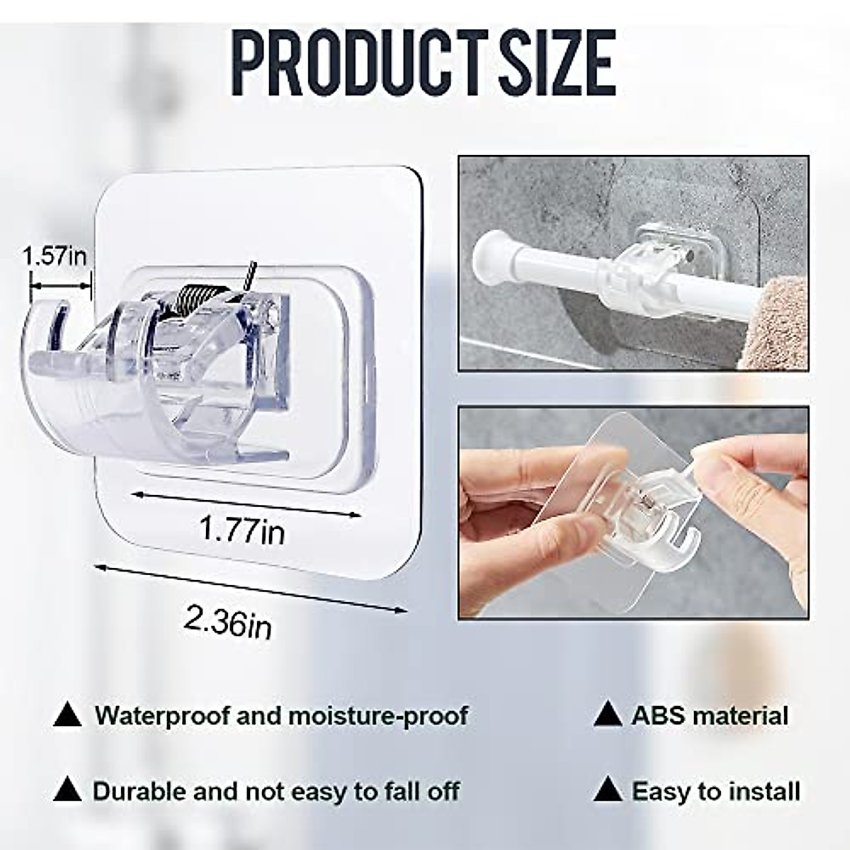 BARAFAT 8 Pieces Self Adhesive Curtain Rod Bracket, No Drill Drapery Hooks Holder, Plastic Easy Sticky Curtain Rod Hooks for Kitchen, Bathroom, Hotel (Transparent Color)