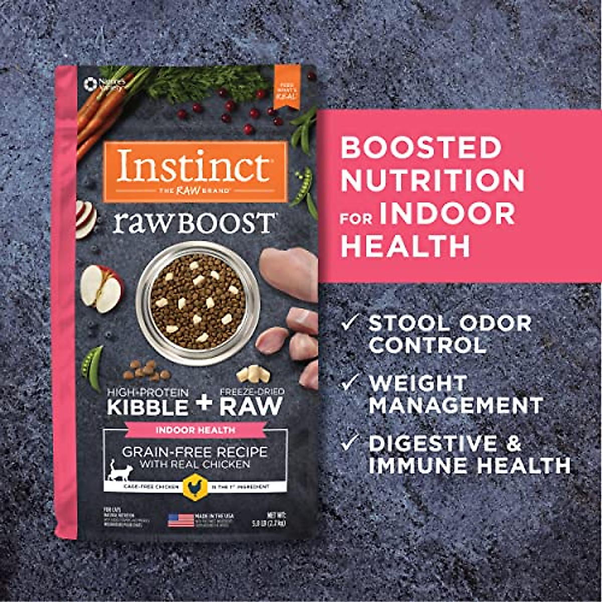 Instinct Raw Boost Indoor Health Grain Free Recipe with Real Chicken Natural Dry Cat Food, 5 lb. Bag