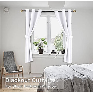 KOUFALL White Short Curtains for Small Bathroom Window Bedroom Room Darkening Half Blackout Grommet Kitchen Cafe Curtains 45 Inch Length