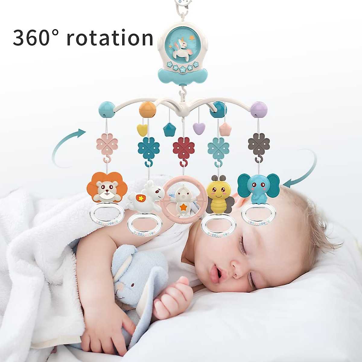 Eners Baby Musical Crib Mobile with Night Lights and Rotation, Rattles, Remote Control,Comfort Toys for Newborn Infant Boys Girls Toddles (Green)