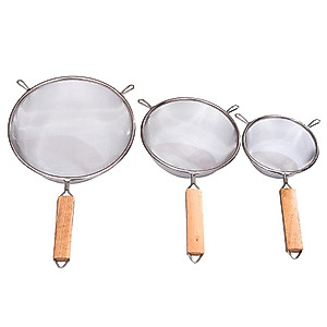 NaDale Set of 3 Stainless Steel Fine Mesh Strainers 4.92"，6.3"，7.87" Strainer Wire Sieve Sifter for Kitchen Tools Gadgets