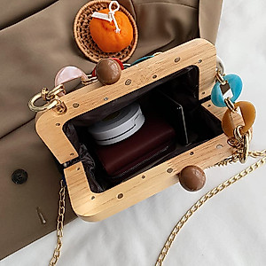 Women's Shoulder Bag Fashion Chain Tote Bag Wooden Clip Cross-body Bag Color Corduroy Cross-body Bag Wallet (Colored)