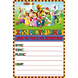Set of 20 Classic Video GameThemed Happy Birthday Invitation Cards & Envelopes - Lightweight (240g), Postcard Style Invites for the Perfect Party Pack