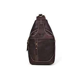 Dimarcy Leather Cross-body Sling Bag Casual Daypack Backpack Chest Shoulder Multi-Purpose Timeless Design Small Unisex (Dark Brown)