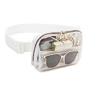 Clear Belt Bag Fanny Pack Stadium Approved for Women Men with Adjustable Strap,Crossbody Clear Waist Bag Pouch for Concerts Hiking Running White