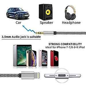 Nylon iPhone Aux Cord for Car, [Apple MFi Certified] Lightning to 3.5mm Headphone Jack Adapter Compatible for iPhone 14/13/12/11/XS/XR/X 8 7/iPad , iPod to Home Speaker/Car Stereo/Headphone (3.3FT)