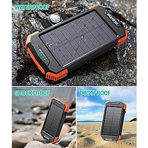 2 Pack 𝙐𝙥𝙜𝙧𝙖𝙙𝙚 Solar Powered Cell Phone Charger with Super-Strong Magnets 10,000mAh Waterproof Bakcup Battery for Camping (Green+Orange)