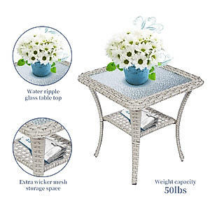 Belord Outdoor Rocking Chairs Set of 2, Wicker Rocker Rocking Chairs for Porch, 3 Pieces Patio Furniture Sets Rocking Bistro Set with Cushions and Side Table