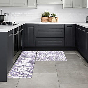 LooPoP Kitchen Comfort Mat Set of 2 Lavender Flower Pattern Waterproof Anti-Fatigue Standing Mats Wipeable Rugs for Kitchen Purple 15.7x23.6inch+15.7x47.2inch